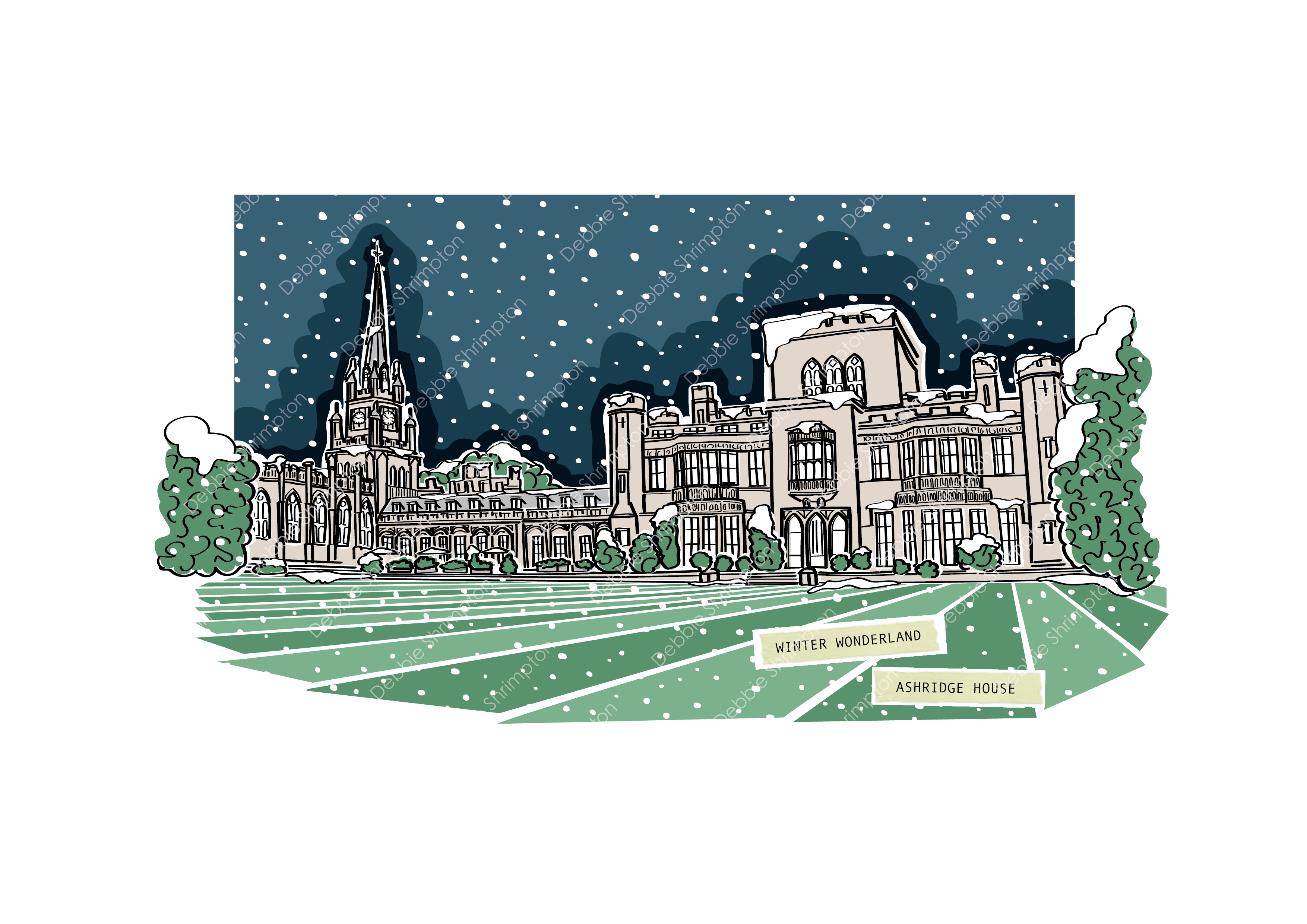 Ashridge House Winter Wonderland Framed Illustration – debbie shrimpton ...