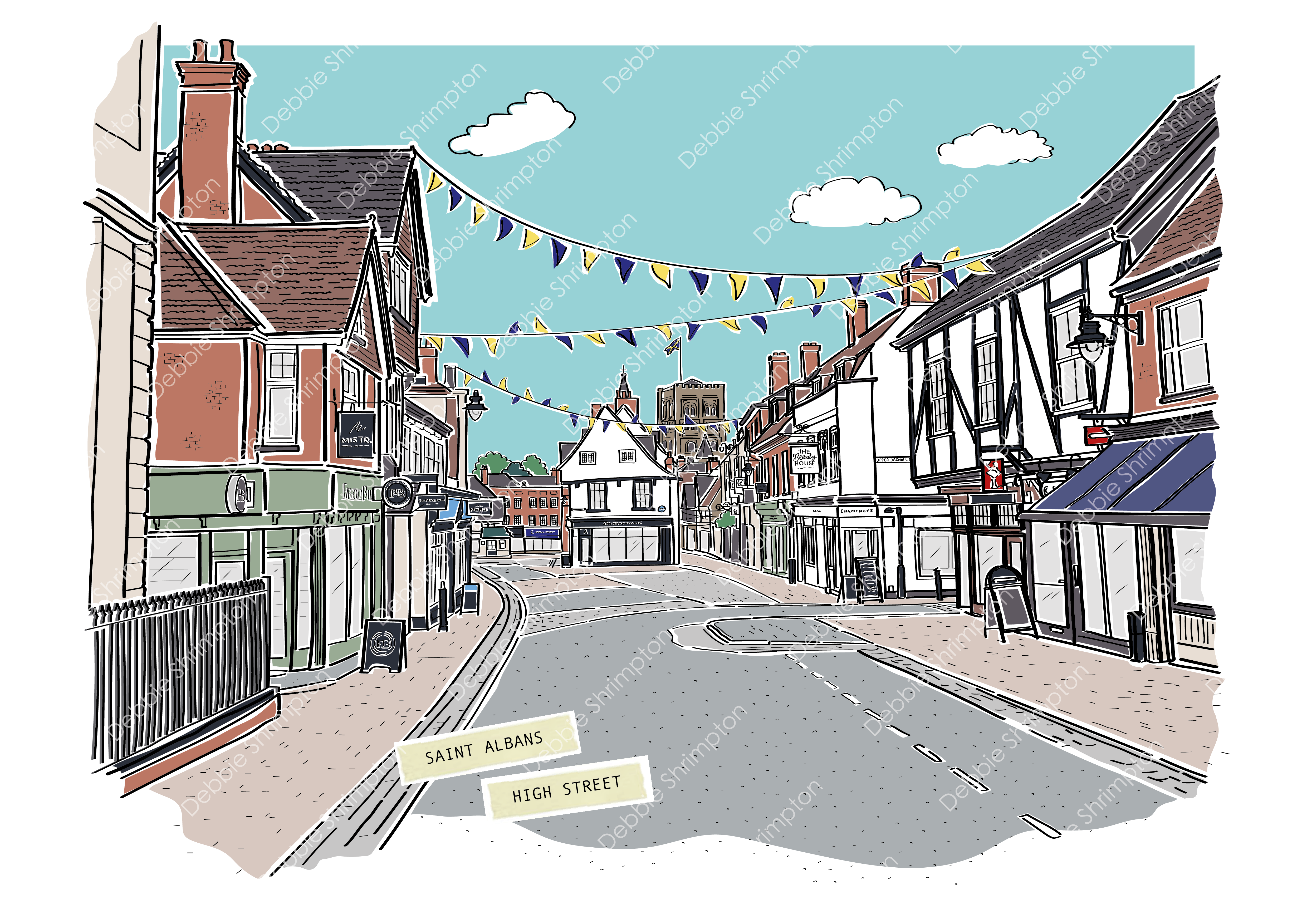 St Albans High Street Framed Illustration – debbie shrimpton illustrates