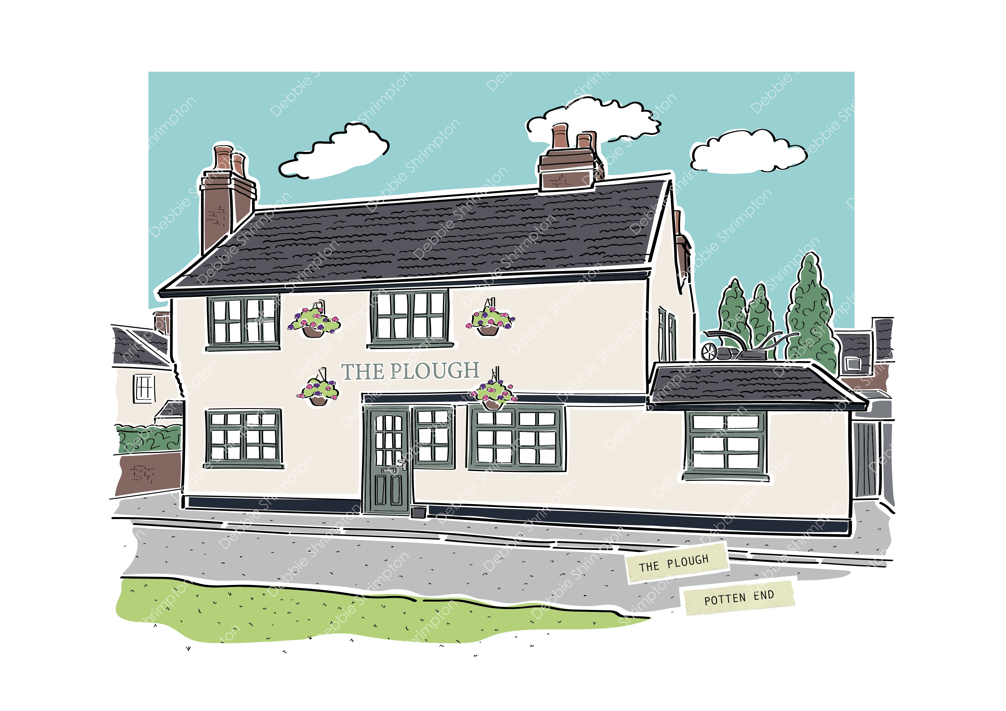 The Plough, Potten End Framed Illustration – debbie shrimpton illustrates